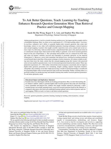 To Ask Better Questions Teach Learning By Teaching Enhances Research Question Generation More