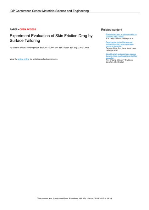 Pdf Experiment Evaluation Of Skin Friction Drag By Surface Tailoring
