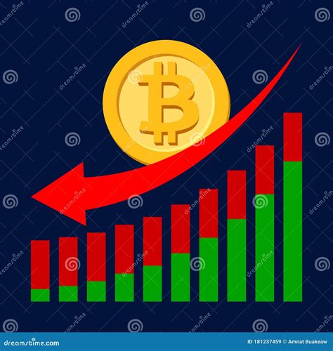 Bitcoin Currency On Graph With Red Arrow Pointing Down Gold Bitcoin Money Symbol On Chart Bar
