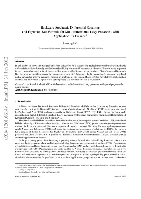 Pdf Backward Stochastic Differential Equations And Feynman Kac