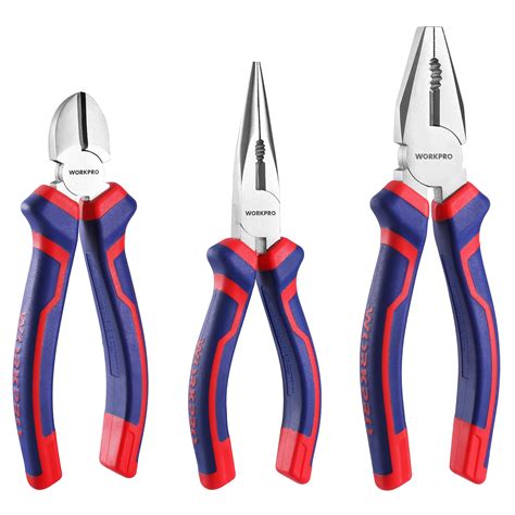 Workpro 3 Piece Pliers Set 160mm Long Nose Plier 160mm Diagonal
