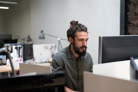 Concept Of Digital Diagramprogrammer Softwareyoung Finance Analist Working At Modern Office