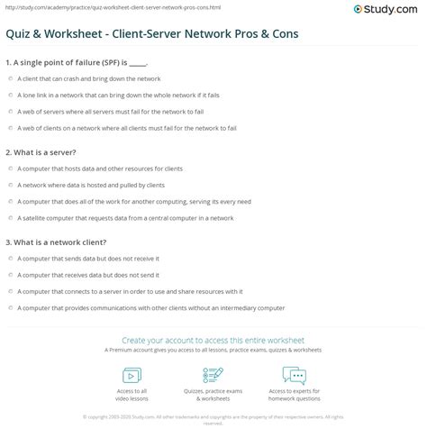 Quiz And Worksheet Client Server Network Pros And Cons