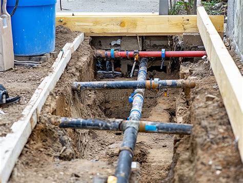 Pipeline Installation In A Trench At A Construction Site Focusing On Underground Infrastructure