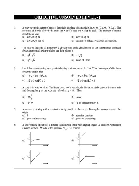 rotational dynamics 04 objective unsolved download free pdf