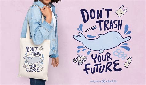 Ocean Pollution Quote Tote Bag Design Vector Download