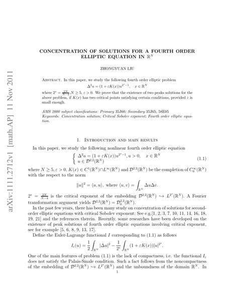 Pdf Concentration Of Solutions For A Fourth Order Elliptic Equation In Mathbb{r} N