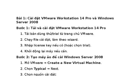 Hướng Dẫn Cài đặt Vmware Workstation 14 Pro And Windows Server 2008 Studocu