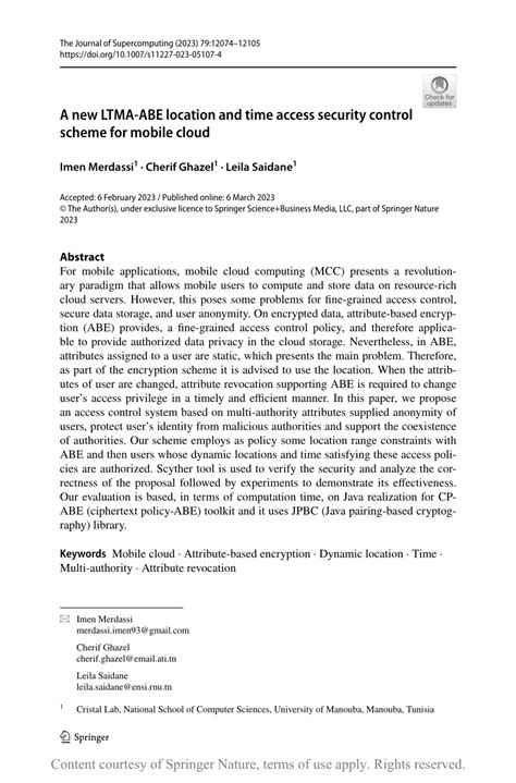 A New Ltma Abe Location And Time Access Security Control Scheme For Mobile Cloud Request Pdf