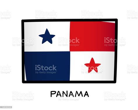 파나마의 국기 화려한 파나마 국기 로고 파란색 흰색 및 빨간색 브러시 스트로크 손으로 그립니다 검은 윤곽선 벡터 일러스트 레이 션 0명에 대한 스톡 벡터 아트 및 기타