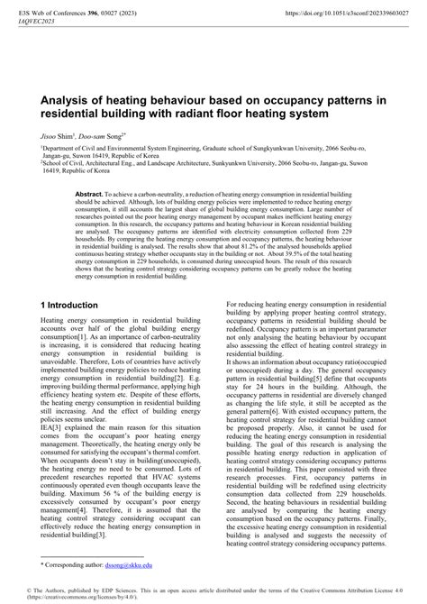 Pdf Analysis Of Heating Behaviour Based On Occupancy Patterns In