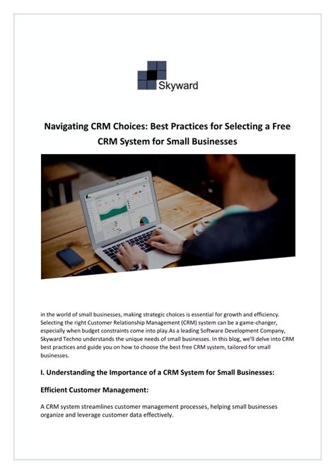 Ppt Navigating Crm Choices Best Practices For Selecting A Free Crm System For Small Businesses