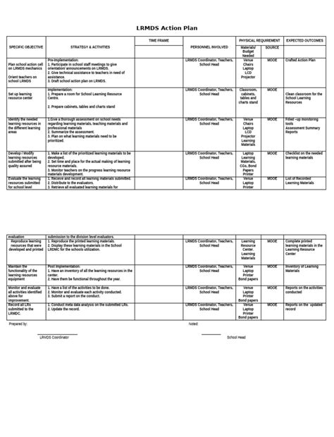 Lrmds Implementation Action Plan Pdf Learning