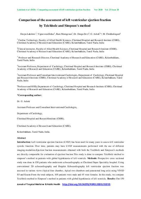 Pdf Comparison Of The Assessment Of Left Ventricular Ejection Fraction By Teichholz And