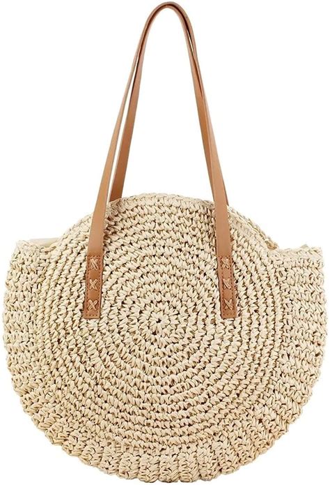 Latrat Borsa In Paglia Da Donna Stile Retrò Rotonda Da Spiaggia