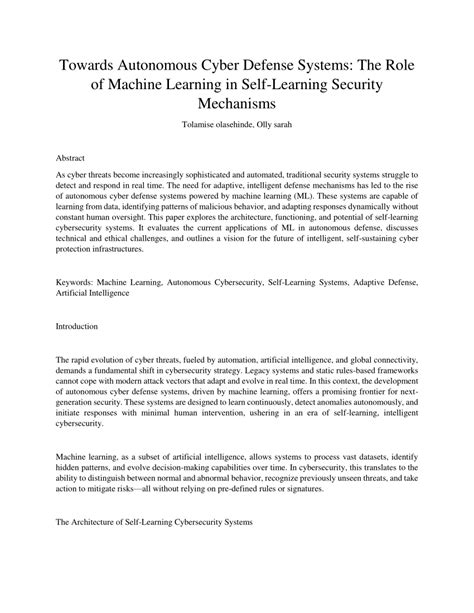 Pdf Towards Autonomous Cyber Defense Systems The Role Of Machine Learning In Self Learning