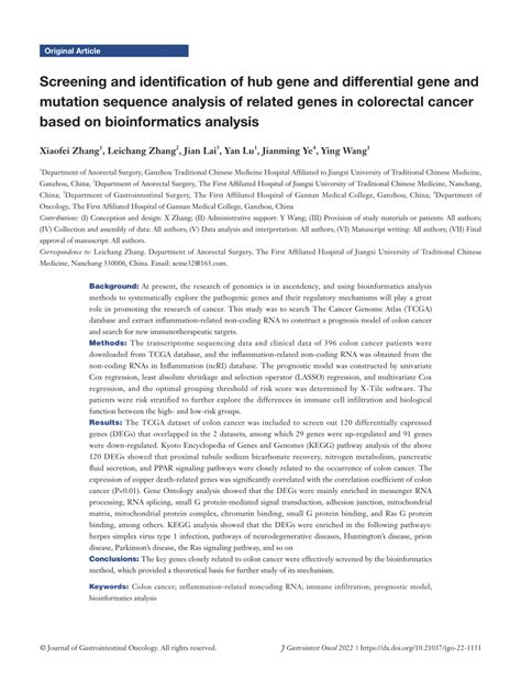 Pdf Screening And Identification Of Hub Gene And Differential Gene And Mutation Sequence