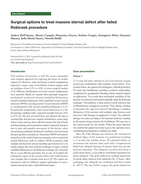 Pdf Surgical Options To Treat Massive Sternal Defect After Failed