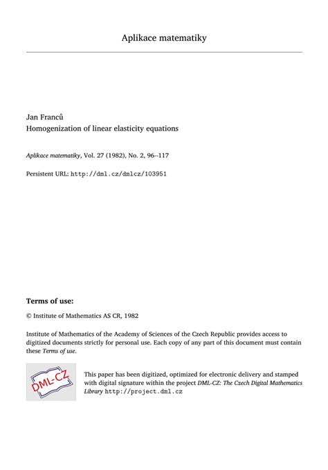 Pdf Homogenization Of Linear Elasticity Equations