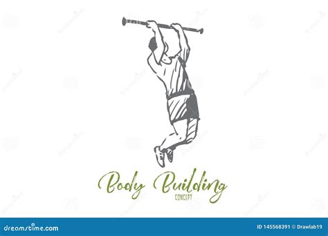 Exercise Man Pull Up Sport Bodybuilding Concept Hand Drawn Isolated Vector Stock Vector