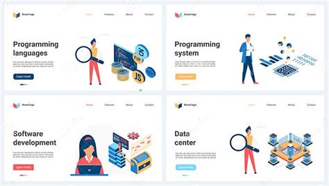 Programming Languages Outsource System And Software Development Data Center Set Stock Vector