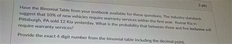 Solved 3 ﻿ptshave The Binomial Table From Your Textbook