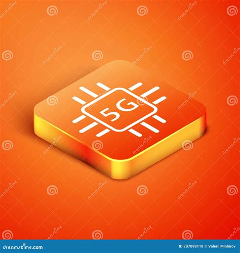 Isometric Computer Processor 5g With Microcircuits Cpu Icon Isolated On Orange Background Chip