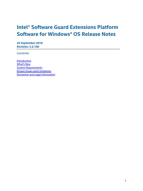 Intel Sgx Psw Release Notes For Windows Os Pdf Microsoft Windows
