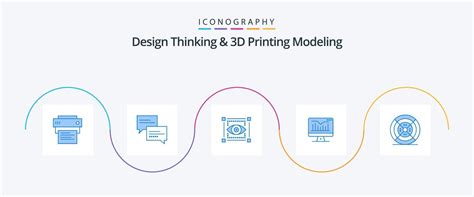 Design Thinking And D Printing Modeling Blue 5 Icon Pack Including Filament Monitor Visual