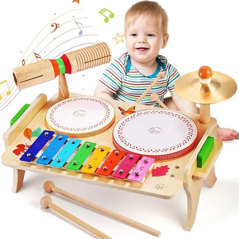 Amazon Oathx 子供ドラムセット幼児赤ちゃん音楽打楽器7で1モンテッソーリ幼児音楽玩具子供ドラムキット木琴木製サウンダの子と ドラム・打楽器 おもちゃ