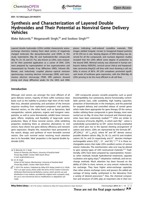 Pdf Synthesis And Characterization Of Layered Double Hydroxides And