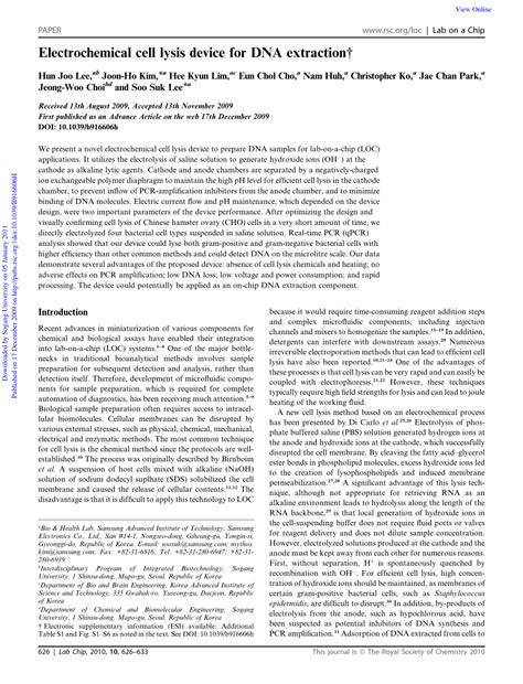 Pdf Electrochemical Cell Lysis Device For Dna Extraction