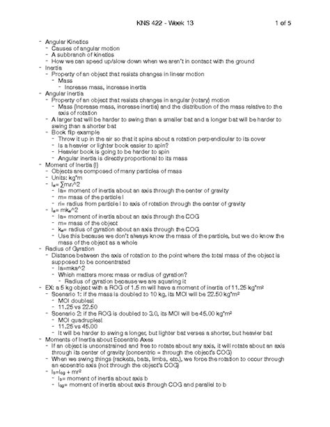 KNS Week Angular Kinetics Linear Vs Angular Inertia Angular Momentum Angular