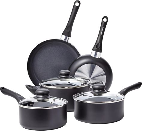 Amazon Basics Non Stick Cookware Set Pots And Pans 8 Piece Set