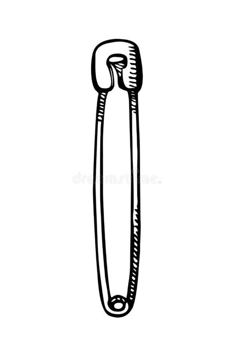 Safety Pin Closed Hand Drawn Doodle Gravure Vintage Style Sketch Illustration Stock Vector