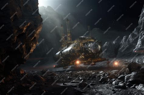 Premium Ai Image Spacecraft Deploying Mining Equipment On Asteroid