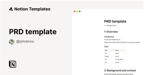 Prd Template Template By Yinan Xu Notion Marketplace