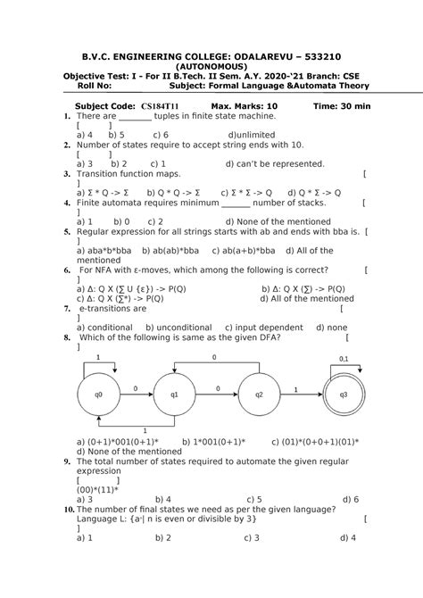 Ii Ii Sem Cse Mid 1 Flat Objective Bv Engineering College