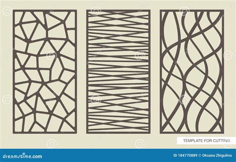 Set Of Rectangular Panels With An Abstract Geometric Pattern Of Straight And Wavy Lines Stock