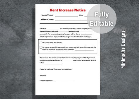Rent Increase Notice Rental Increase Template Tenant Notice Form