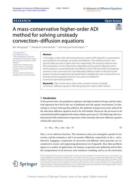Pdf A Mass Conservative Higher Order Adi Method For Solving Unsteady Convectiondiffusion
