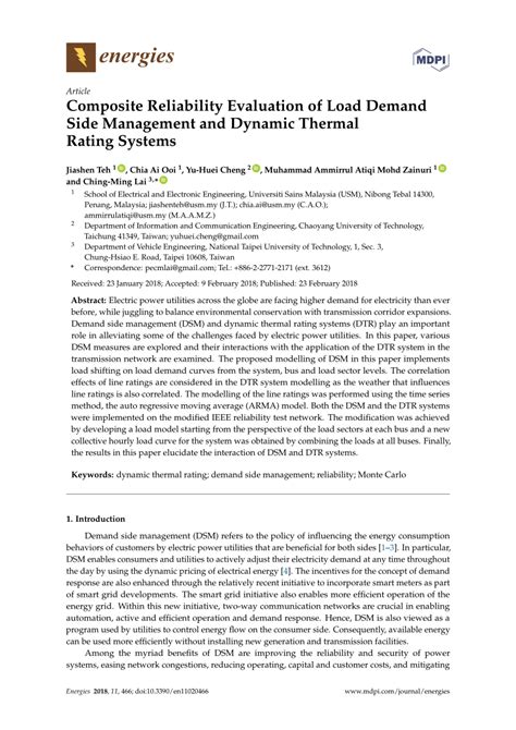 Pdf Composite Reliability Evaluation Of Load Demand Side Management And Dynamic Thermal Rating
