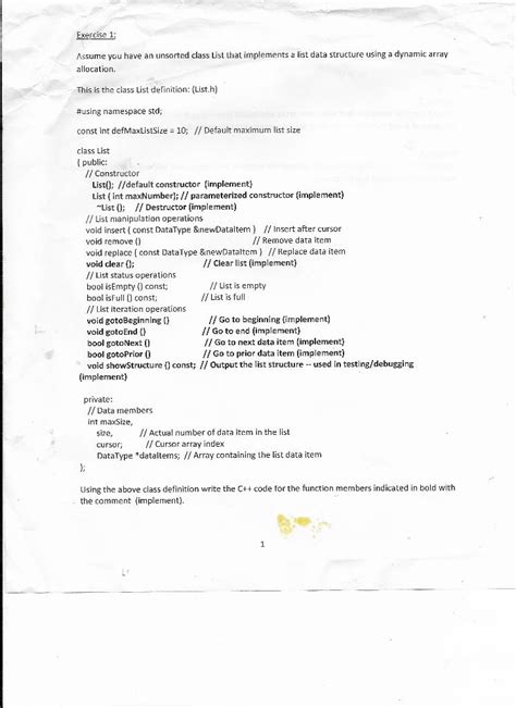 Solved Exercise 1 Assume You Have An Unsorted Class List Chegg