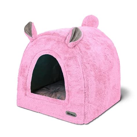 خانه سگ و گربه از جنس مخمل نرم مدل خرسی رنگ صورتی نیناپت ابعاد 45x50x45