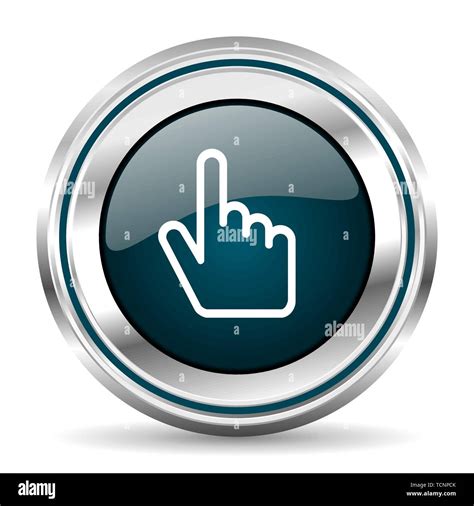 Cursor Hand Vector Icon Chrome Border Round Web Button Silver