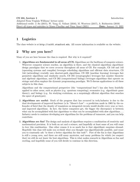 Lecture 1 Notes Introduction CS 161 Lecture 1 Introduction Adapted From Virginia Williams