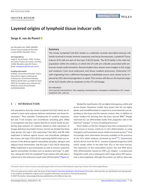 Pdf Layered Origins Of Lymphoid Tissue Inducer Cells