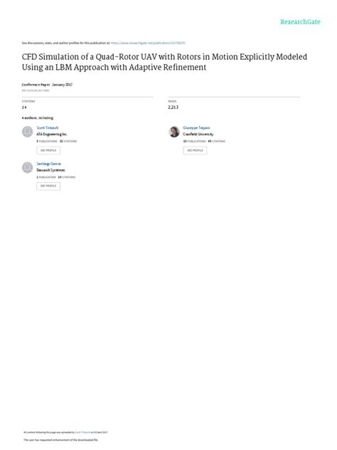 Cfd Simulation Of A Quad Rotor Uav With Rotors In Motion Explicitly Modeled Using An Lbm