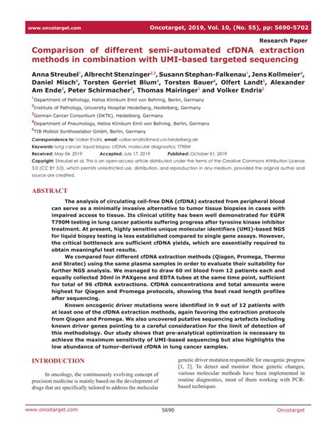 Pdf Comparison Of Different Semi Automated Cfdna Extraction Methods