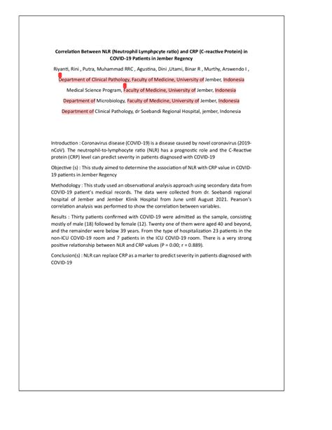 Pdf Correlation Between Nlr Neutrophil Lymphpcyte Ratio And Crp C Reactive Protein In